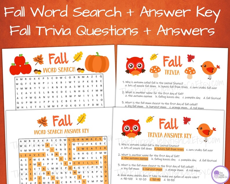 Fall Games Printable, Fall Activities for Kids & Adults, Fun Fall Game ...