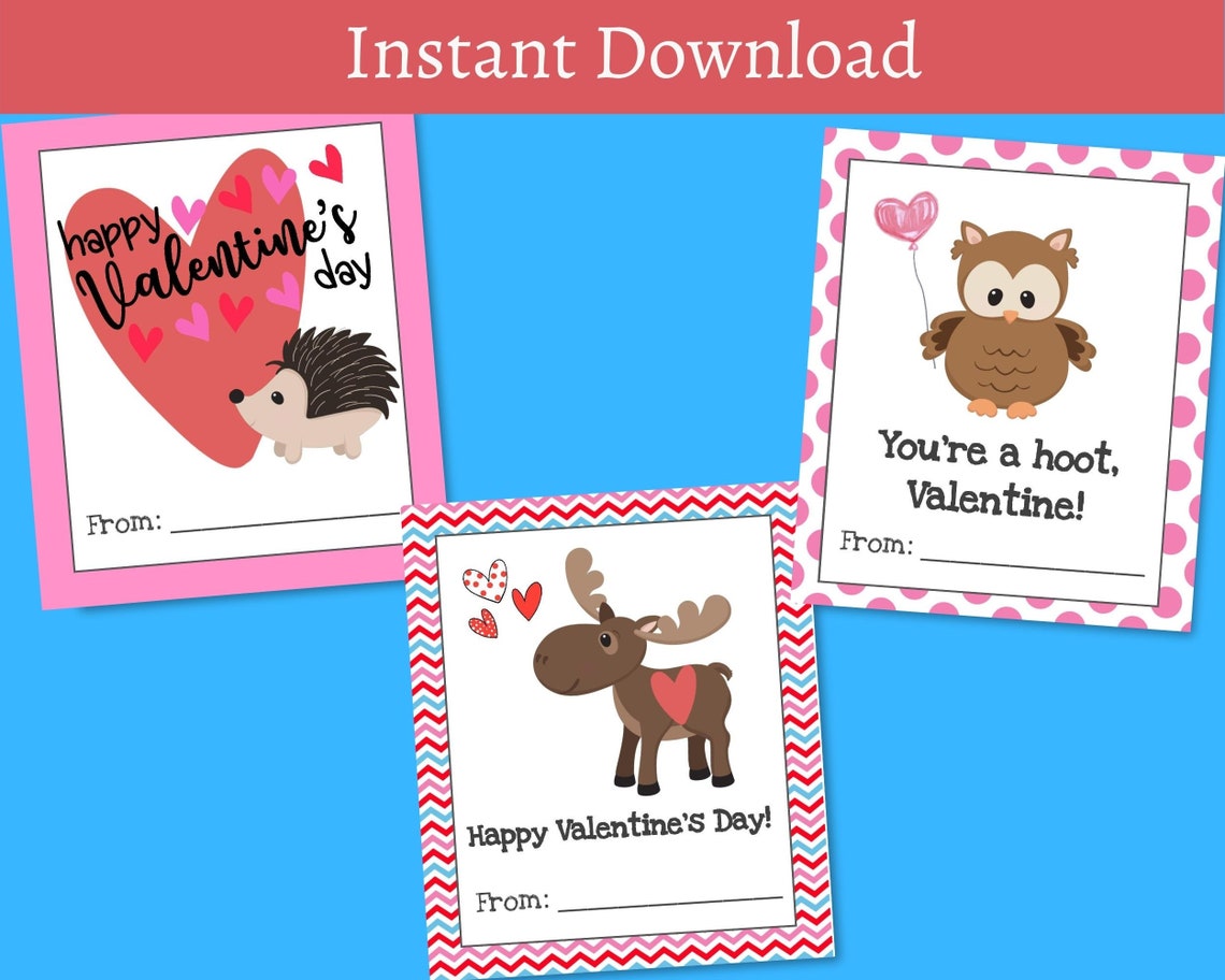 Woodland Animal Valentines Printable, Cute Animal Valentines Day Cards ...