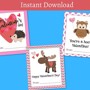 Woodland Animal Valentines Printable, Cute Animal Valentines Day Cards ...