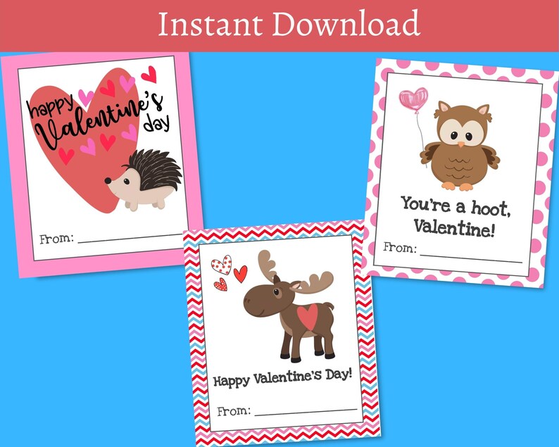 Woodland Animal Valentines Printable, Cute Animal Valentines Day Cards ...