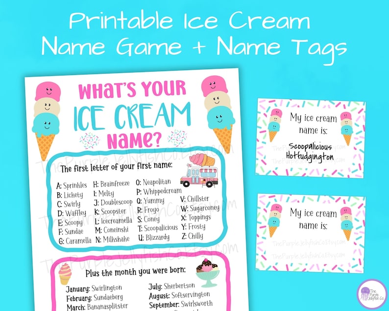 Ice Cream Party Game, What's Your Ice Cream Name Game, Kids Summer ...