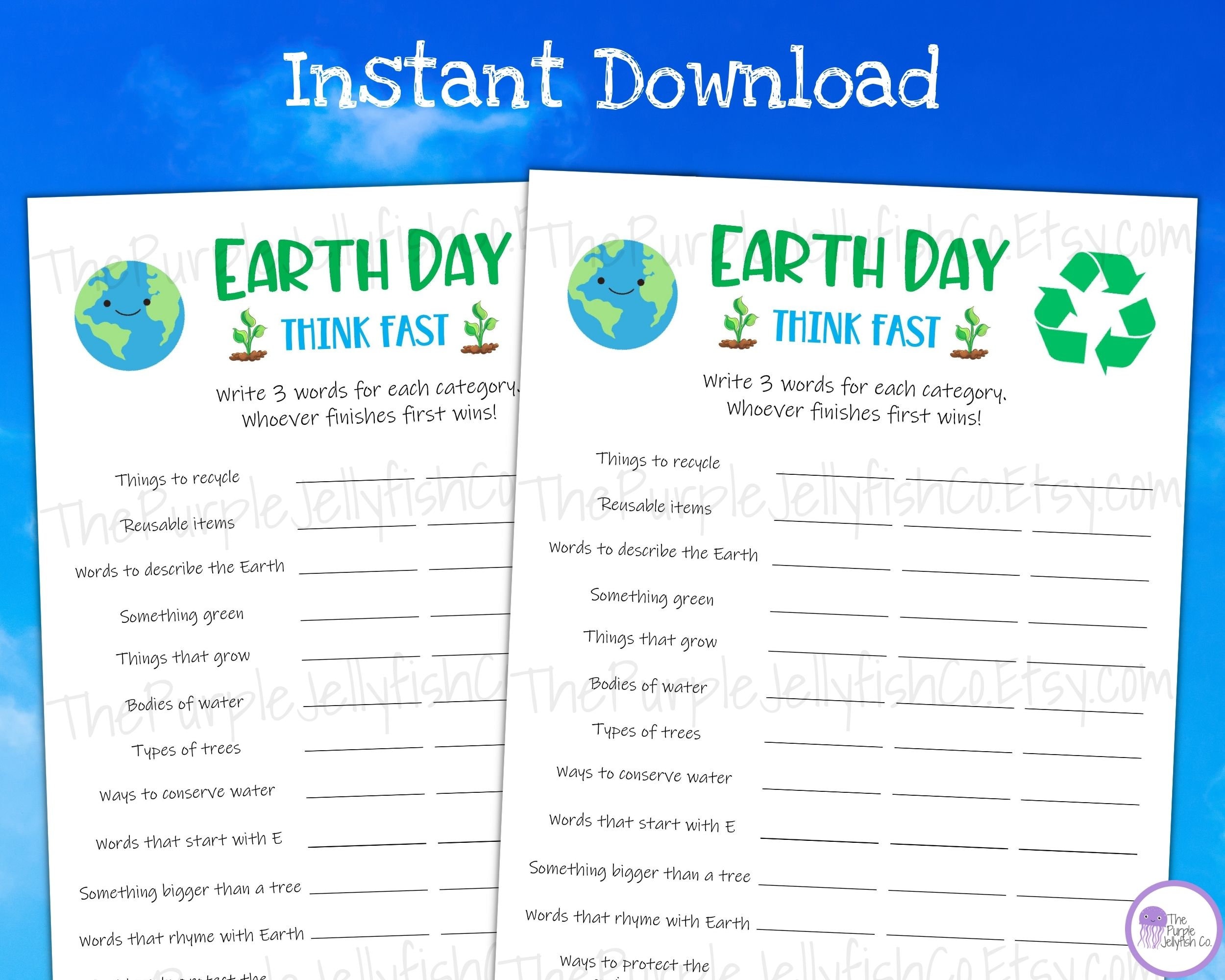 Earth Day Think Fast Game, Earth Day Printable for Kids, Earth Day ...