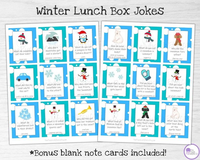 Printable Lunch Box Notes for Kids, Winter Lunch Box Jokes, Lunchbox ...