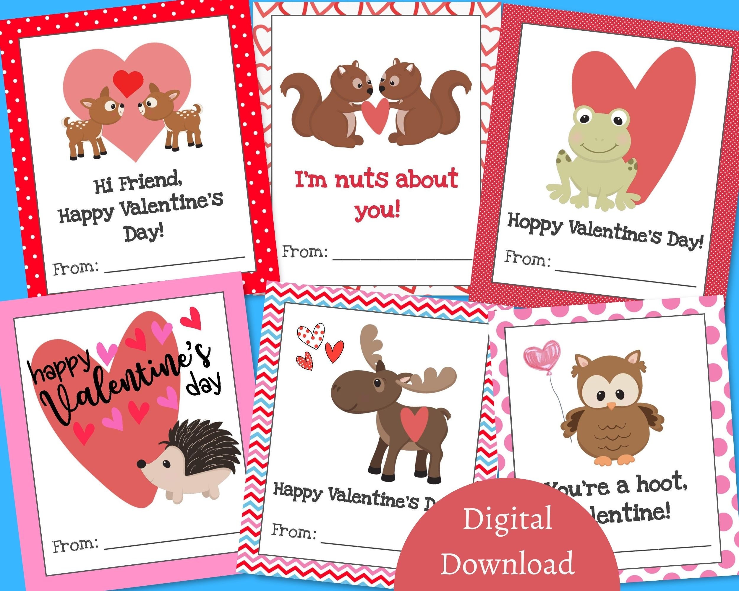 Woodland Animal Valentines Printable, Cute Animal Valentines Day Cards ...