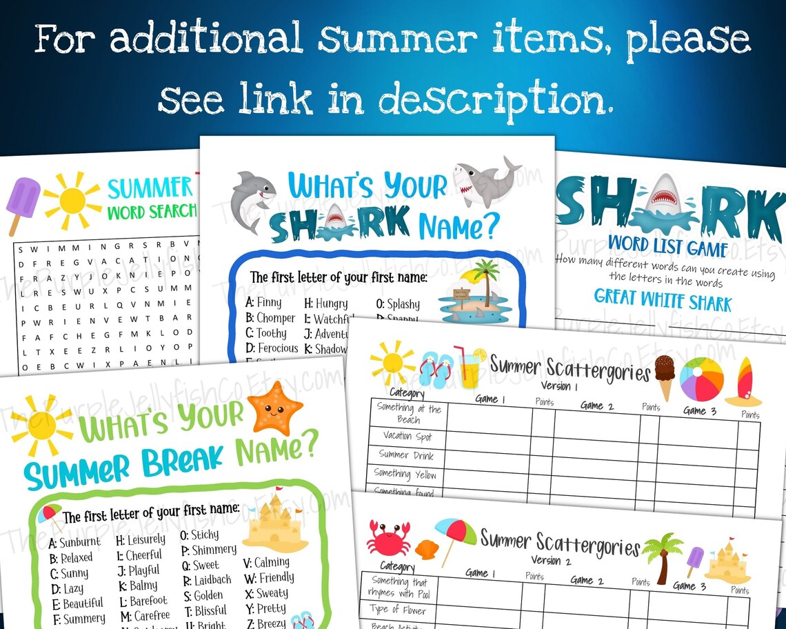 Shark Scattergories Lists Printable, Shark Game for Kids, Shark Week ...