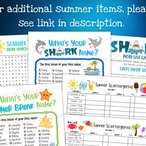 Shark Scattergories Lists Printable, Shark Game for Kids, Shark Week ...