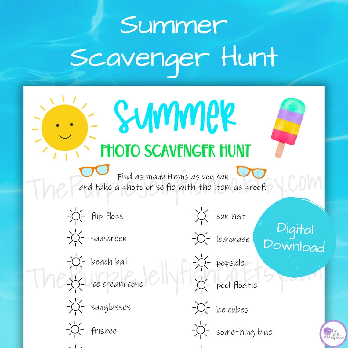 Summer Scavenger Hunt Game for Kids Teens & Tweens, Summer Party Idea ...