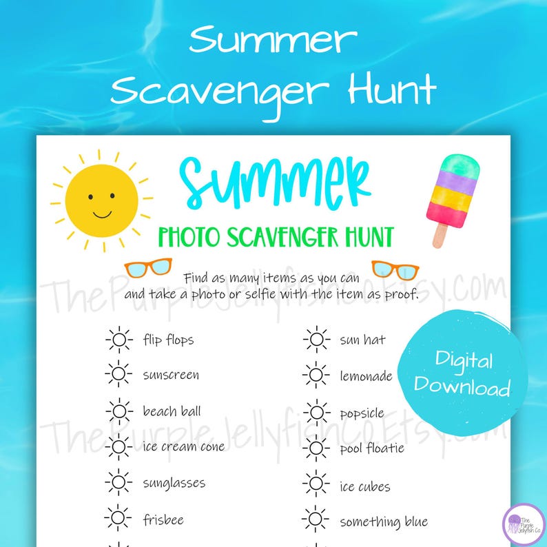 Summer Scavenger Hunt Game for Kids Teens & Tweens, Summer Party Idea ...