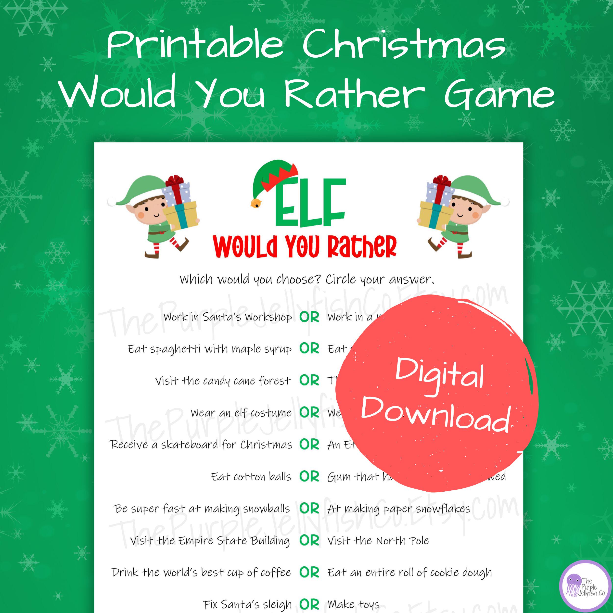 Elf Christmas Would You Rather, Elf Printable Christmas Games for Kids ...