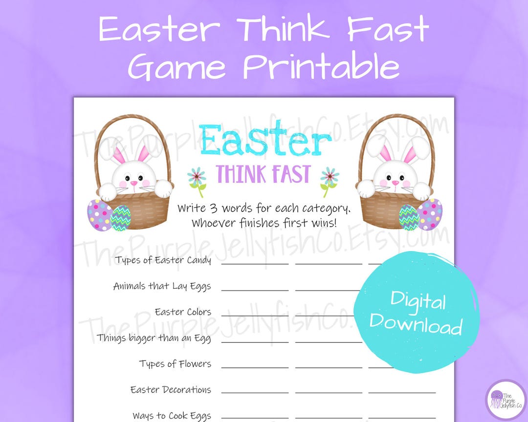 Think Fast Easter Game Printable, Easter Activity for Kids Teens Adults ...
