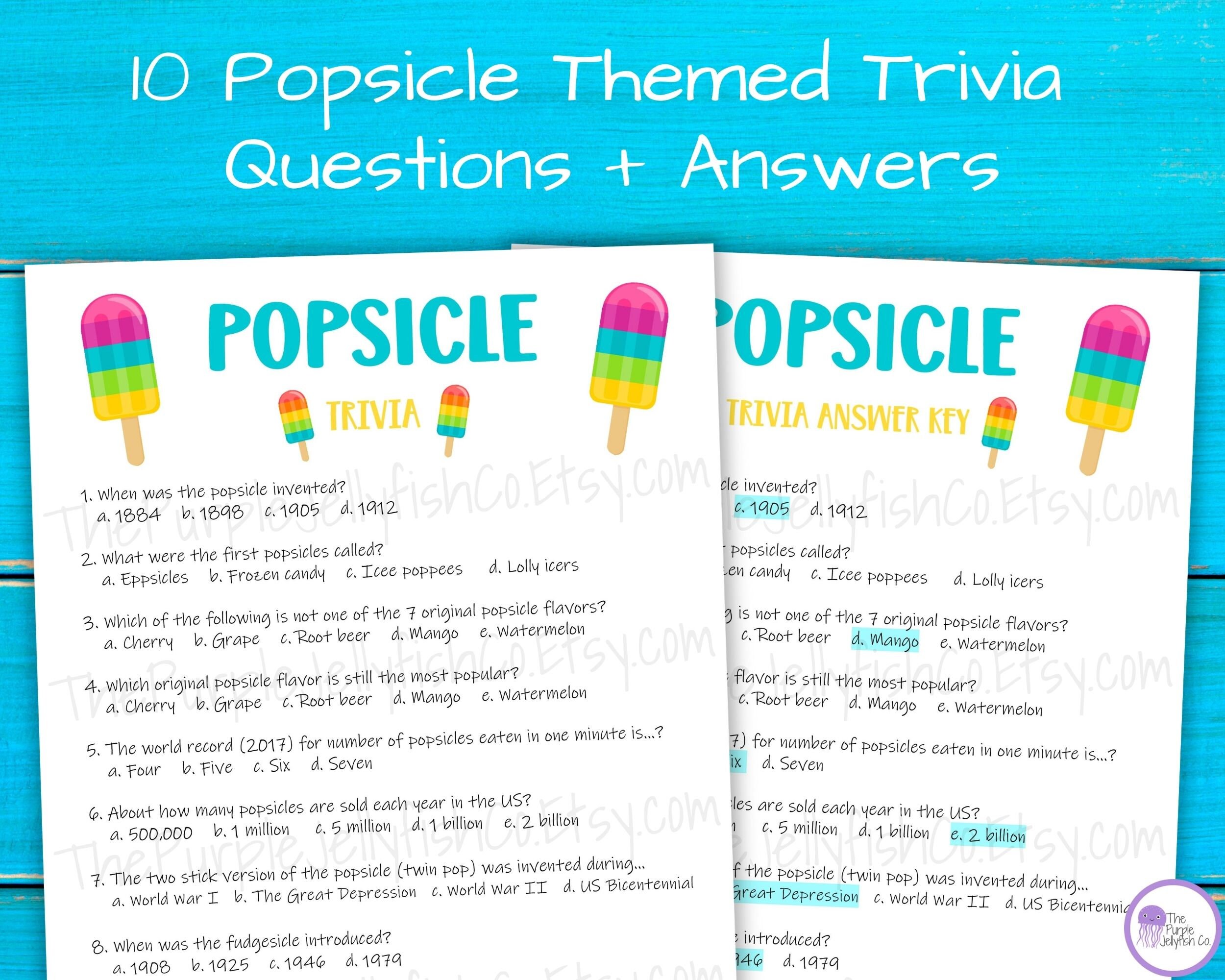 Popsicle Trivia Game Printable, Summer Popsicle Party Idea, Ice Cream ...