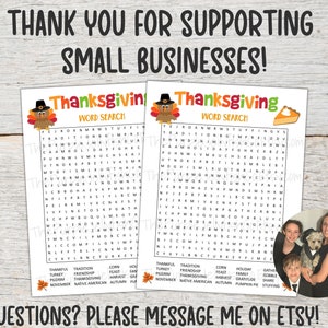 Thanksgiving Word Search, Printable Thanksgiving Game for Kids Adults ...
