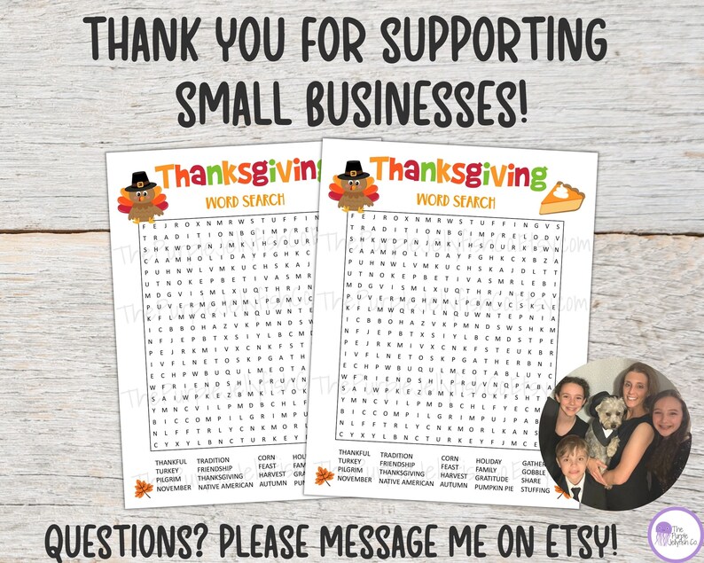Thanksgiving Word Search, Printable Thanksgiving Game for Kids Adults ...
