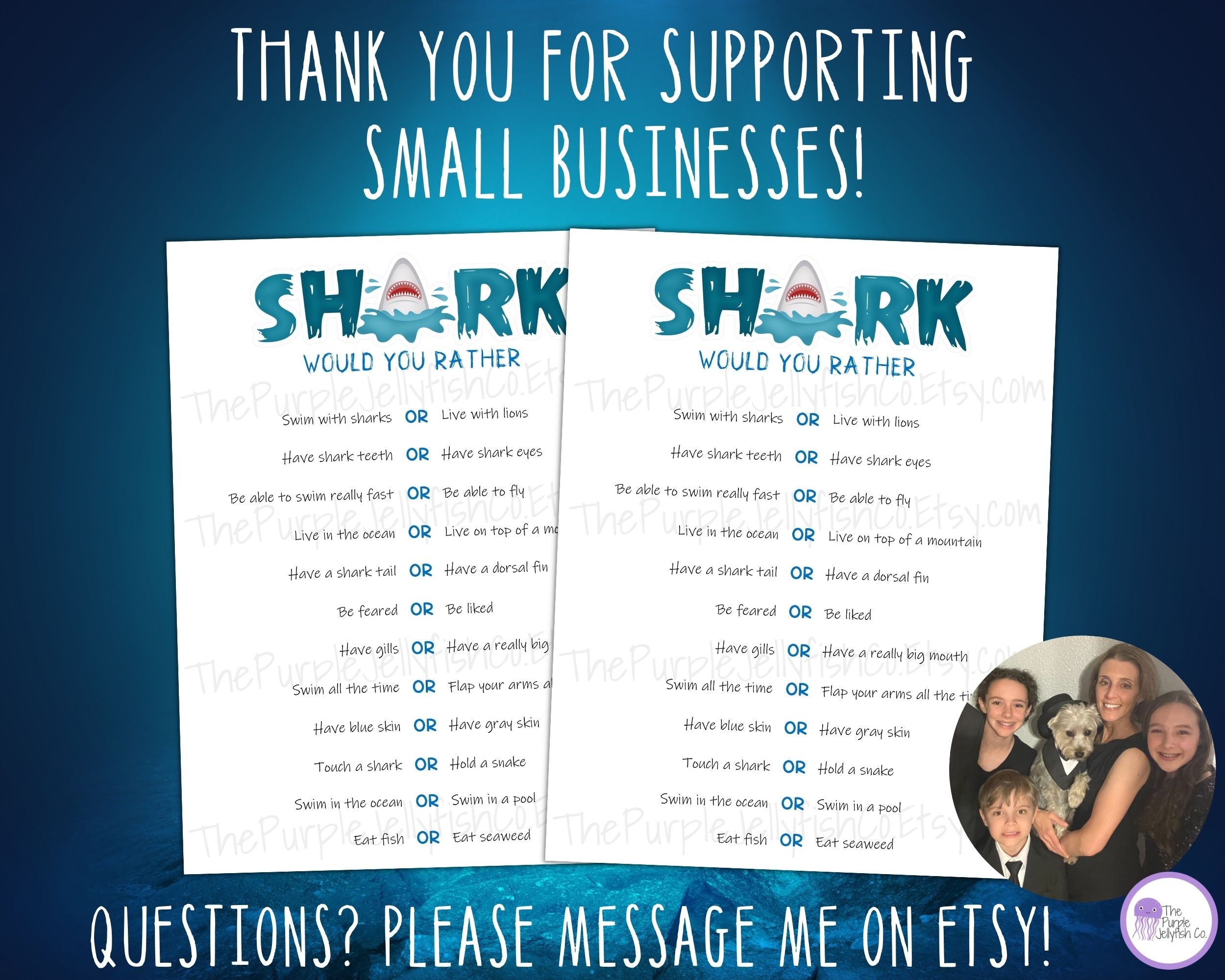 Shark Would You Rather Game, Printable Shark Birthday Party Idea, Shark ...