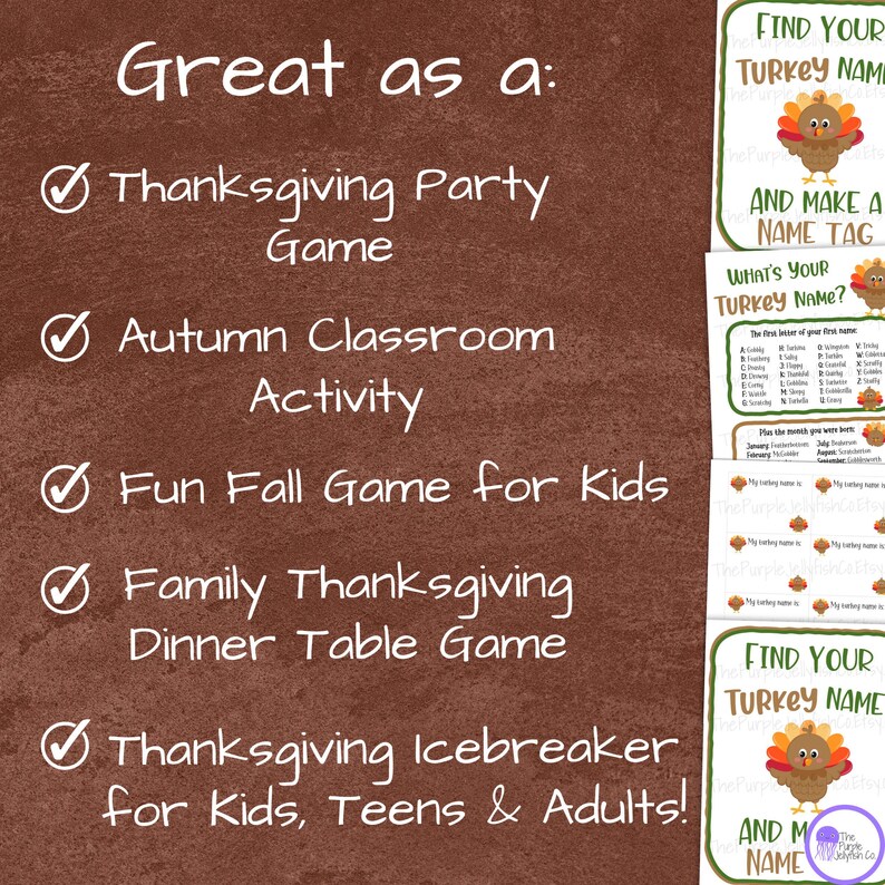 What's Your Turkey Name Game, Thanksgiving Games Printables ...