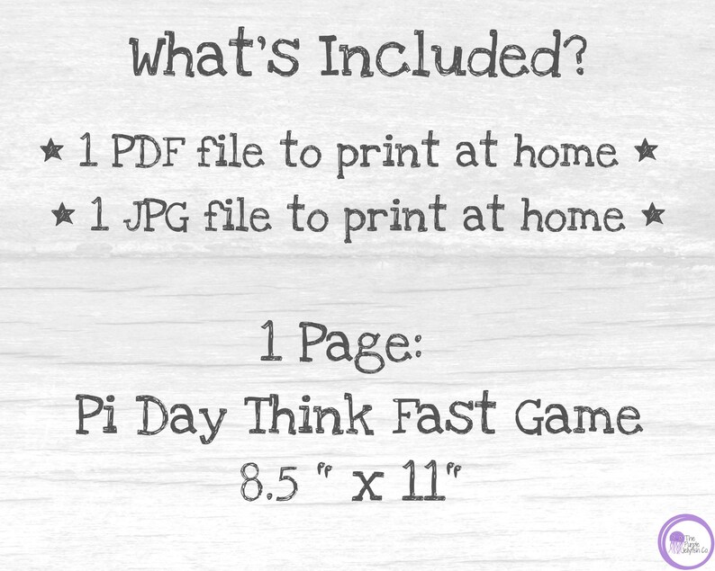 Pi Day Think Fast Game for Kids, Pi Day Activity Printable, Pi Day ...