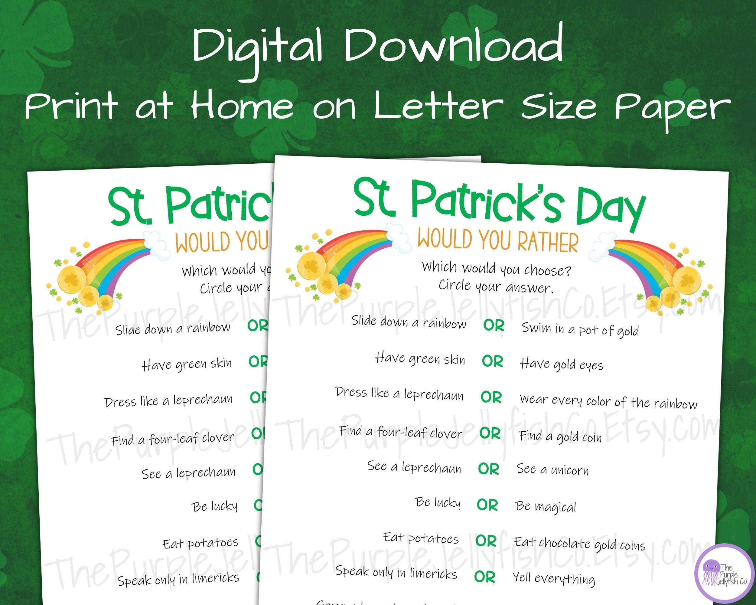 St Patricks Day Would You Rather Printable, St. Patrick's Day Activity ...