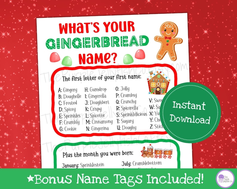 What's Your Gingerbread Name Game, Gingerbread House Decorating Party ...