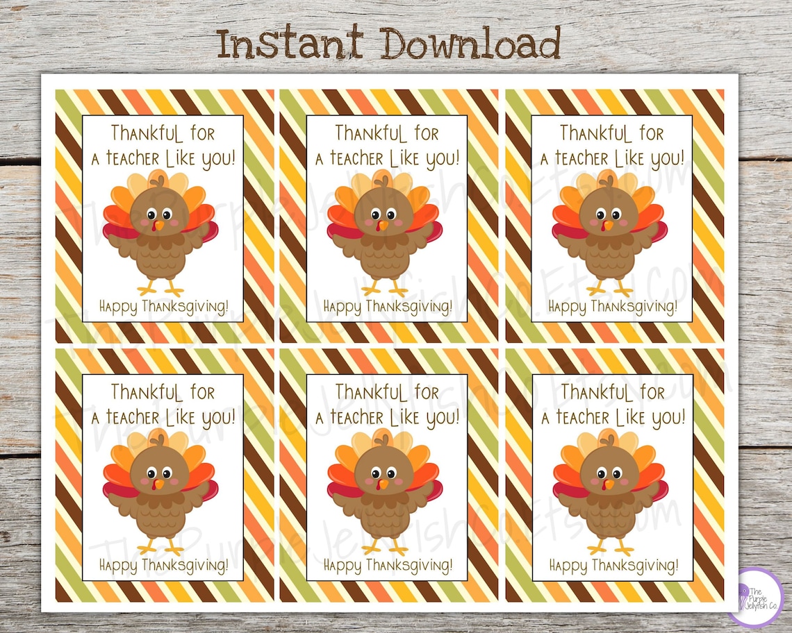 Thankful for Teacher Gift Tag, Thanksgiving Teacher Tag, Teacher ...