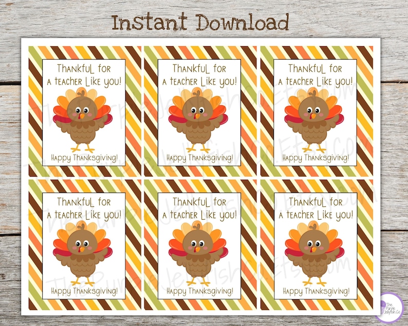 Thankful for Teacher Gift Tag, Thanksgiving Teacher Tag, Teacher ...