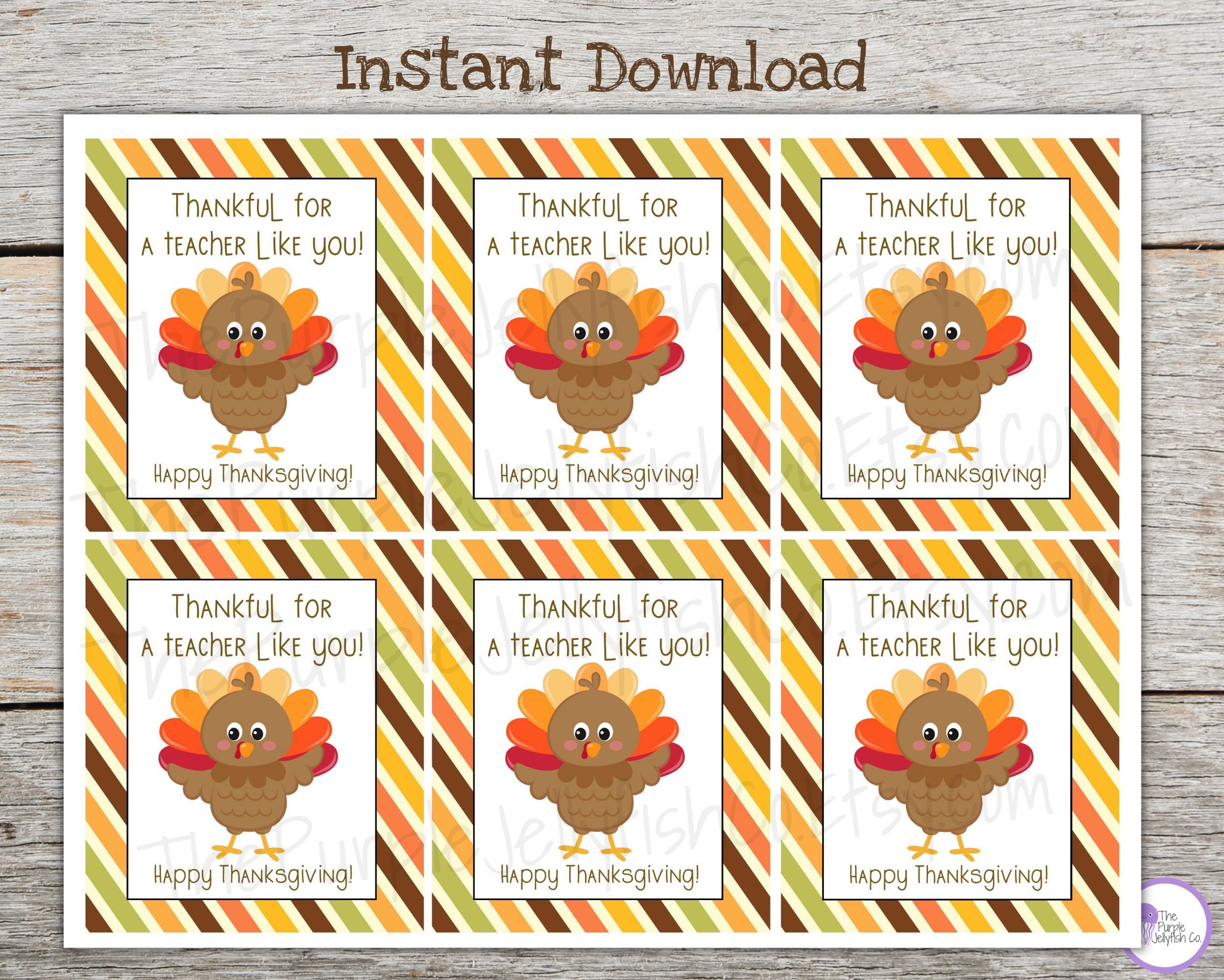 Thankful for Teacher Gift Tag, Thanksgiving Teacher Tag, Teacher ...