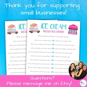 Ice Cream Party Game Printable Would You Rather Ice Cream Birthday ...