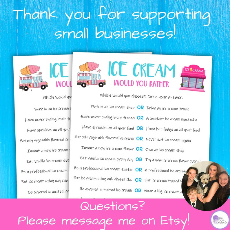 Ice Cream Party Game Printable Would You Rather Ice Cream Birthday ...