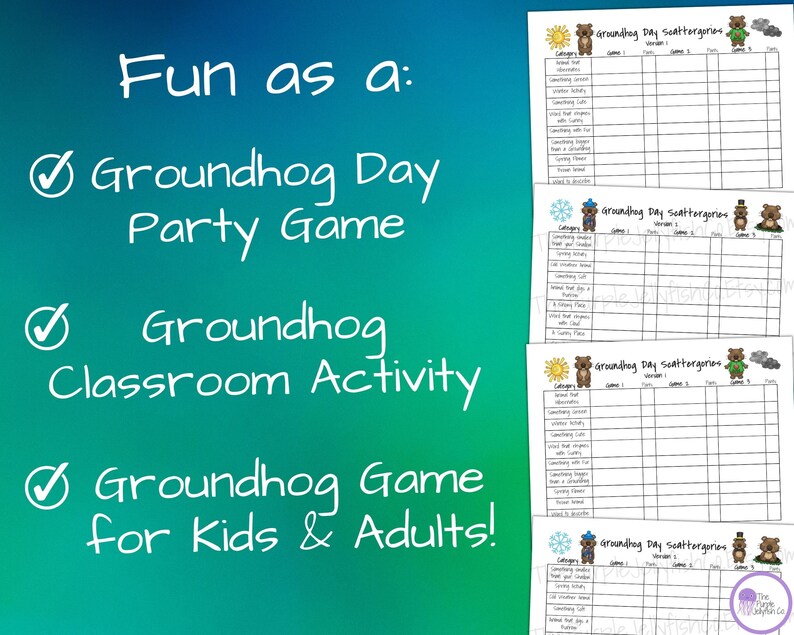 Groundhog Day Scattergories Lists, Printable Groundhog Day Game for ...