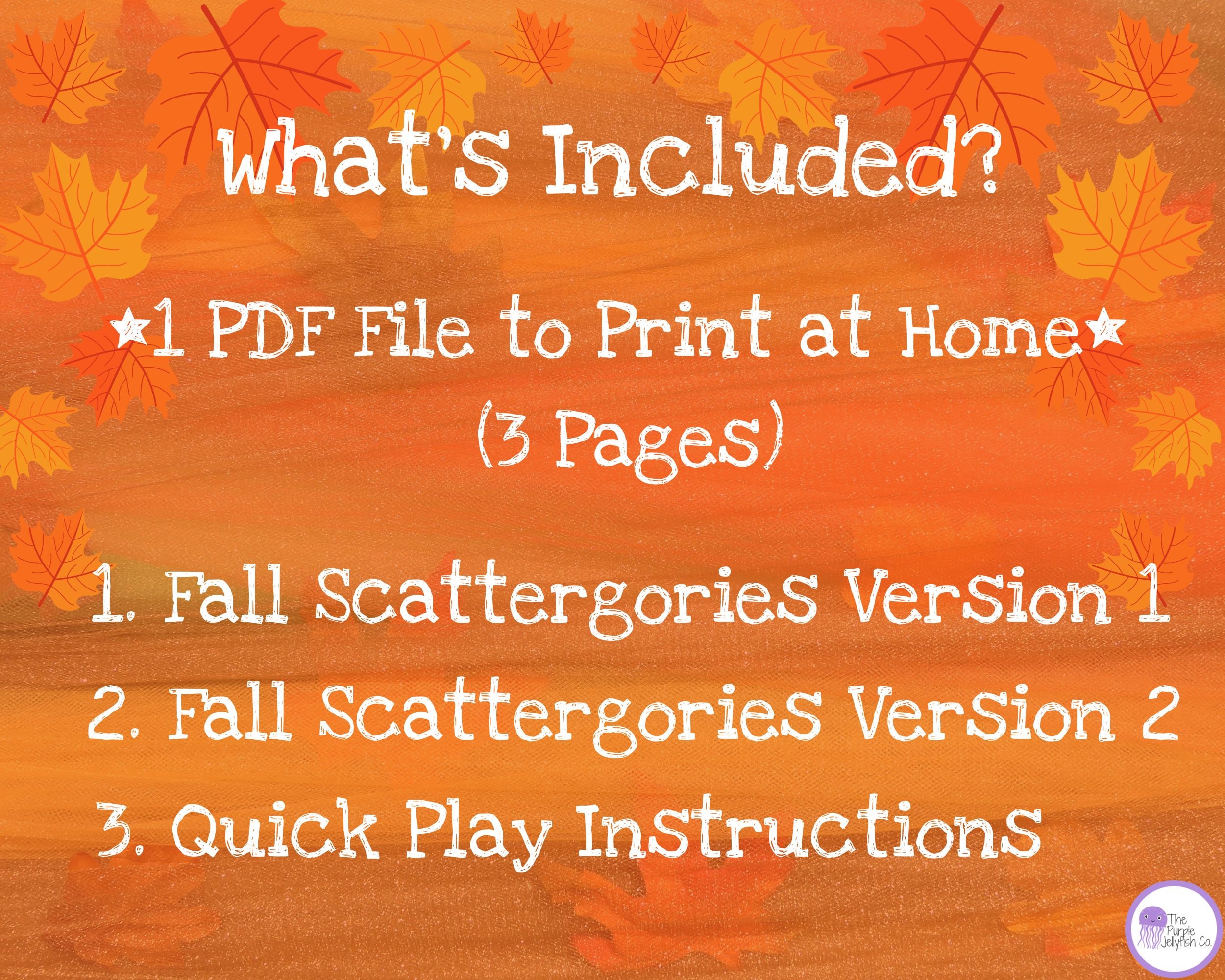 Fall Scattergories Game Printable Fall Party Game for Kids Teens ...