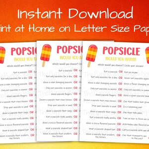 Popsicle Party Game Printable, Would You Rather Questions for Kids ...