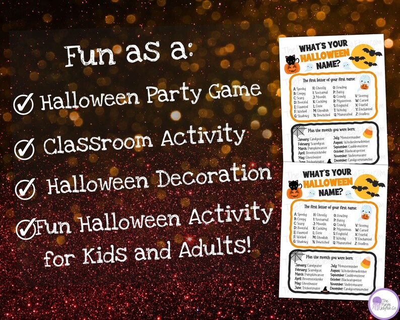What's Your Halloween Name Game Sign + Name Tags, Halloween Game ...