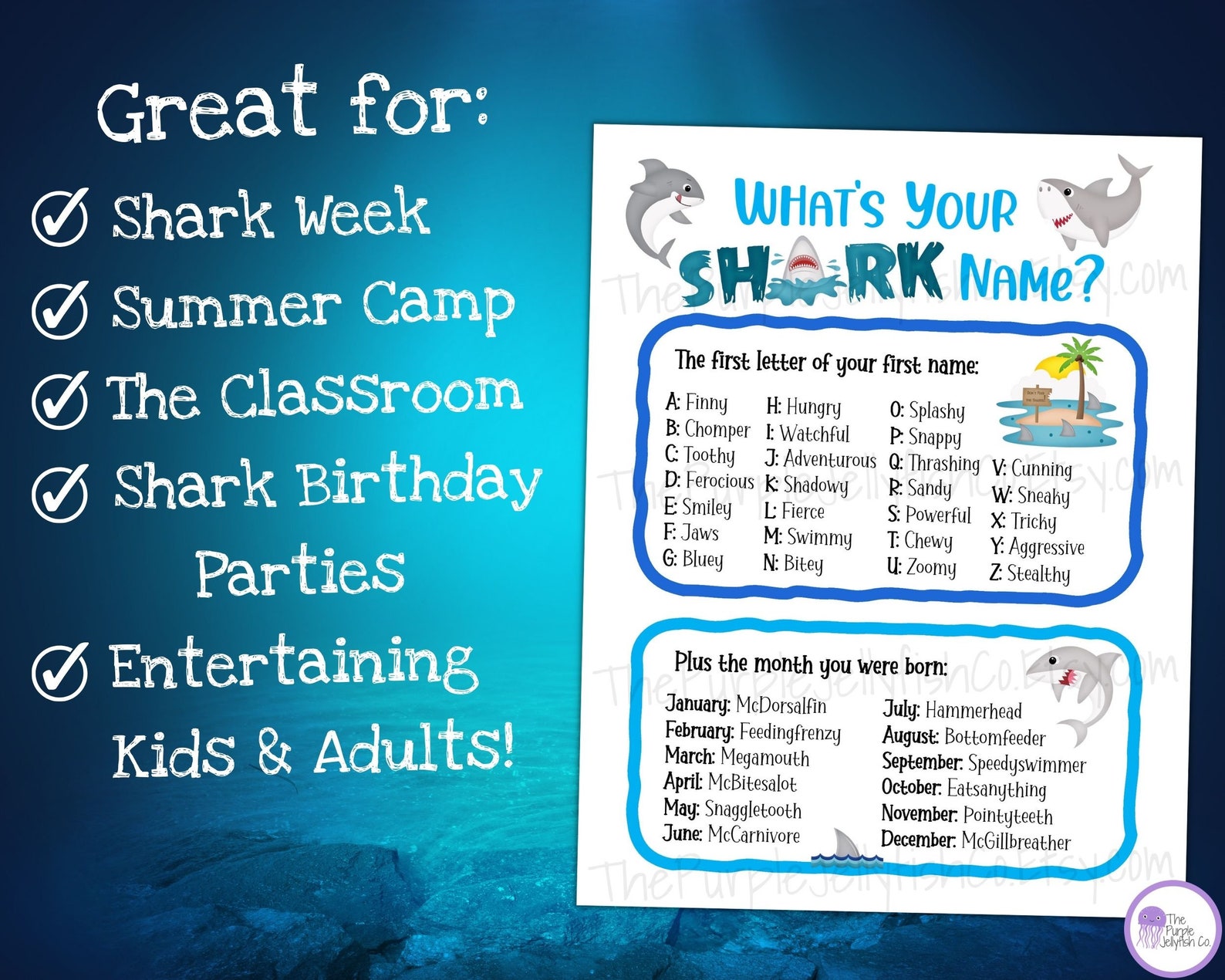 Shark Name Game, Printable Shark Sign, Shark Activity for Kids, Shark ...