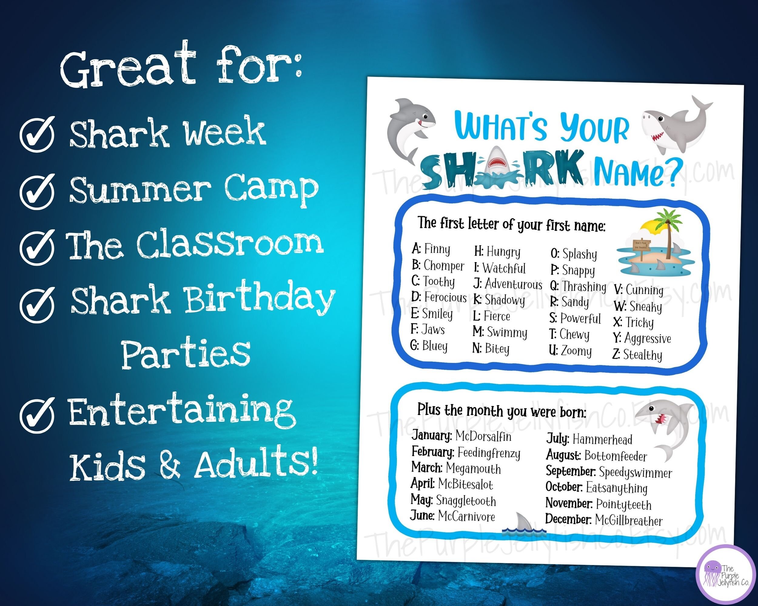 Shark Name Game, Printable Shark Sign, Shark Activity for Kids, Shark ...