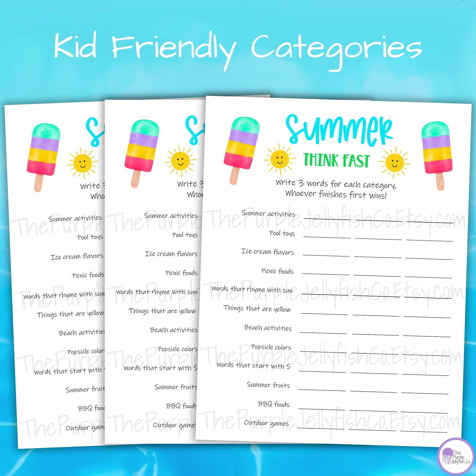 Summer Think Fast Game for Kids Teens Adults, Summer Party Idea, End of ...