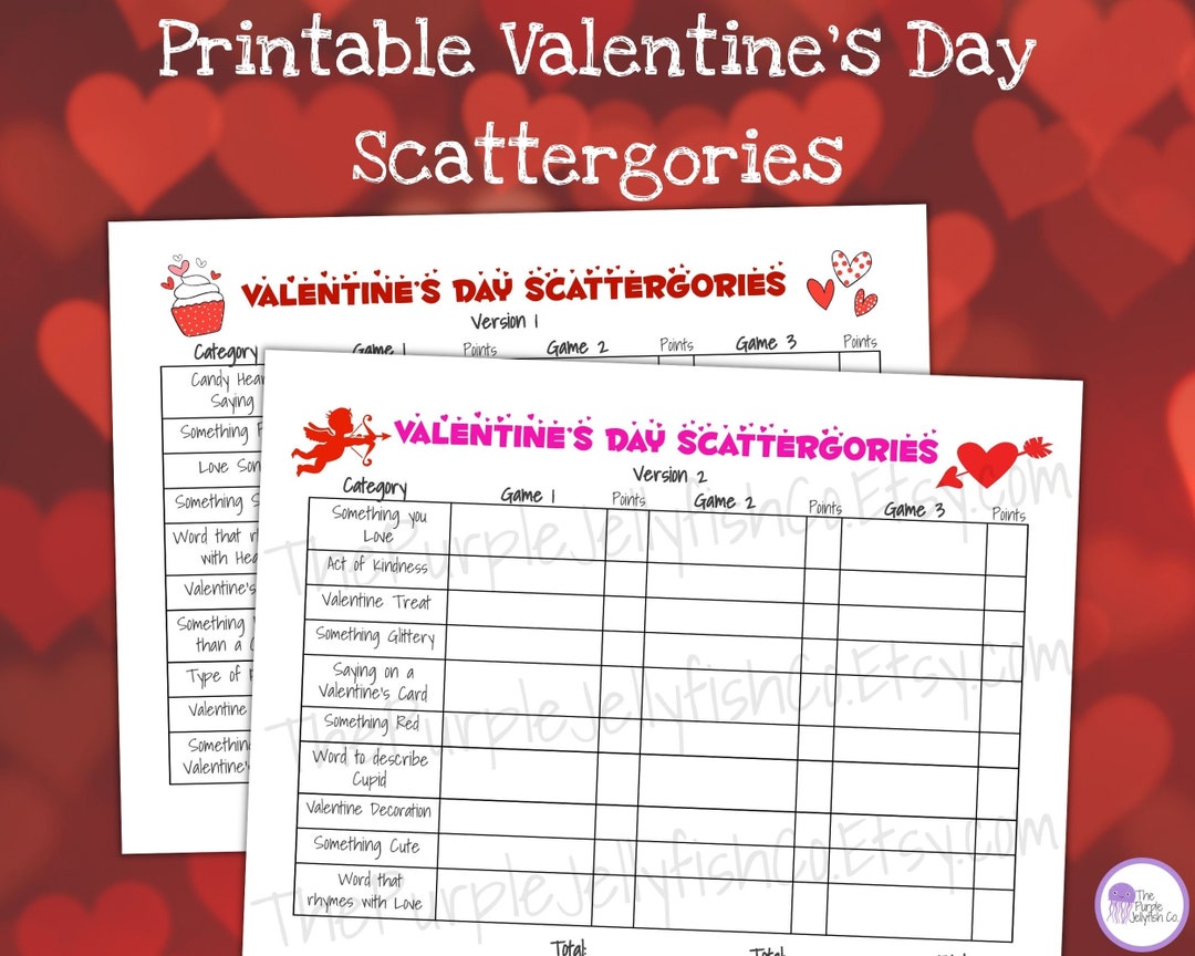 Valentines Scattergories Game, Printable Valentine's Day Game for Kids ...