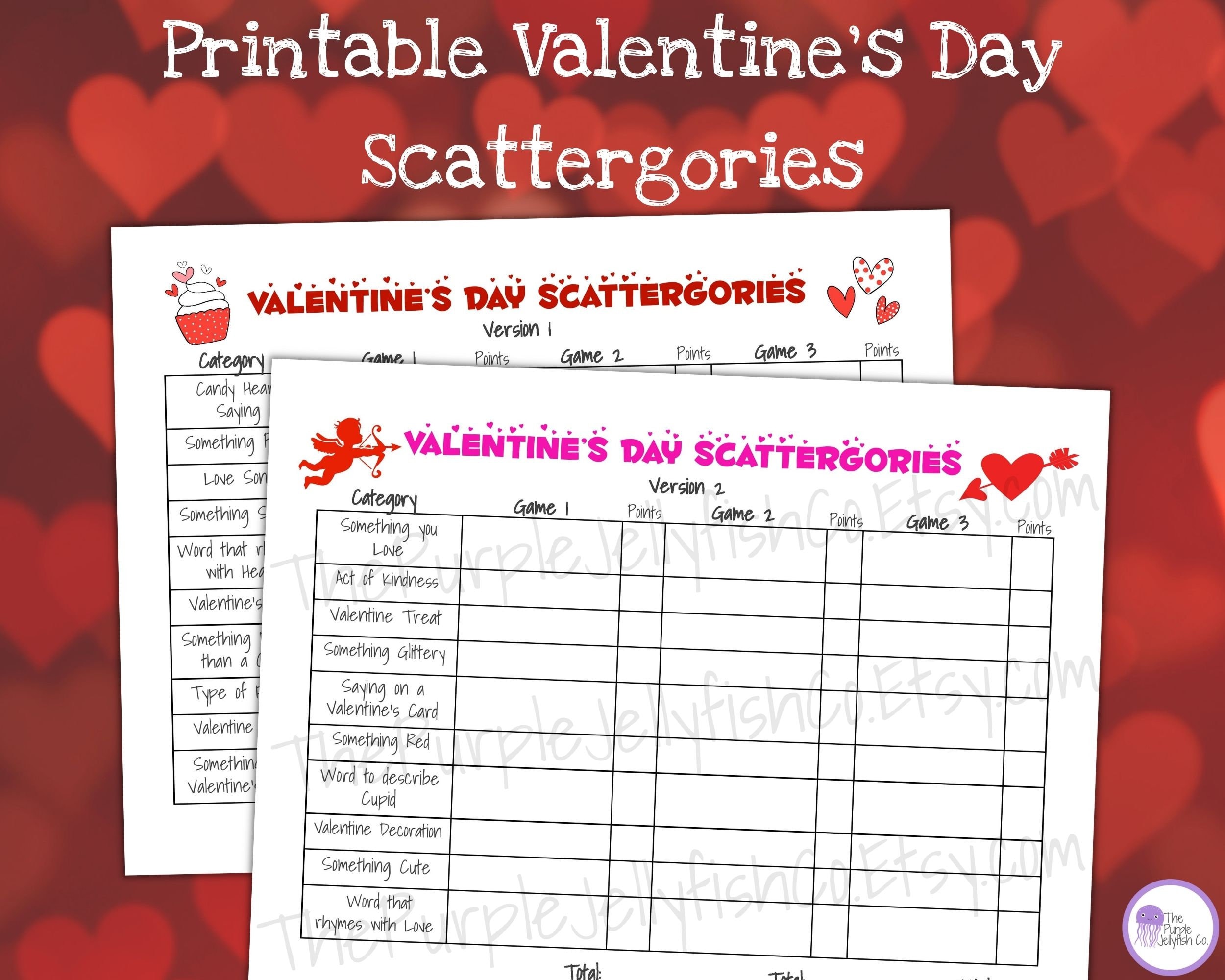 Valentines Scattergories Game, Printable Valentine's Day Game for Kids ...