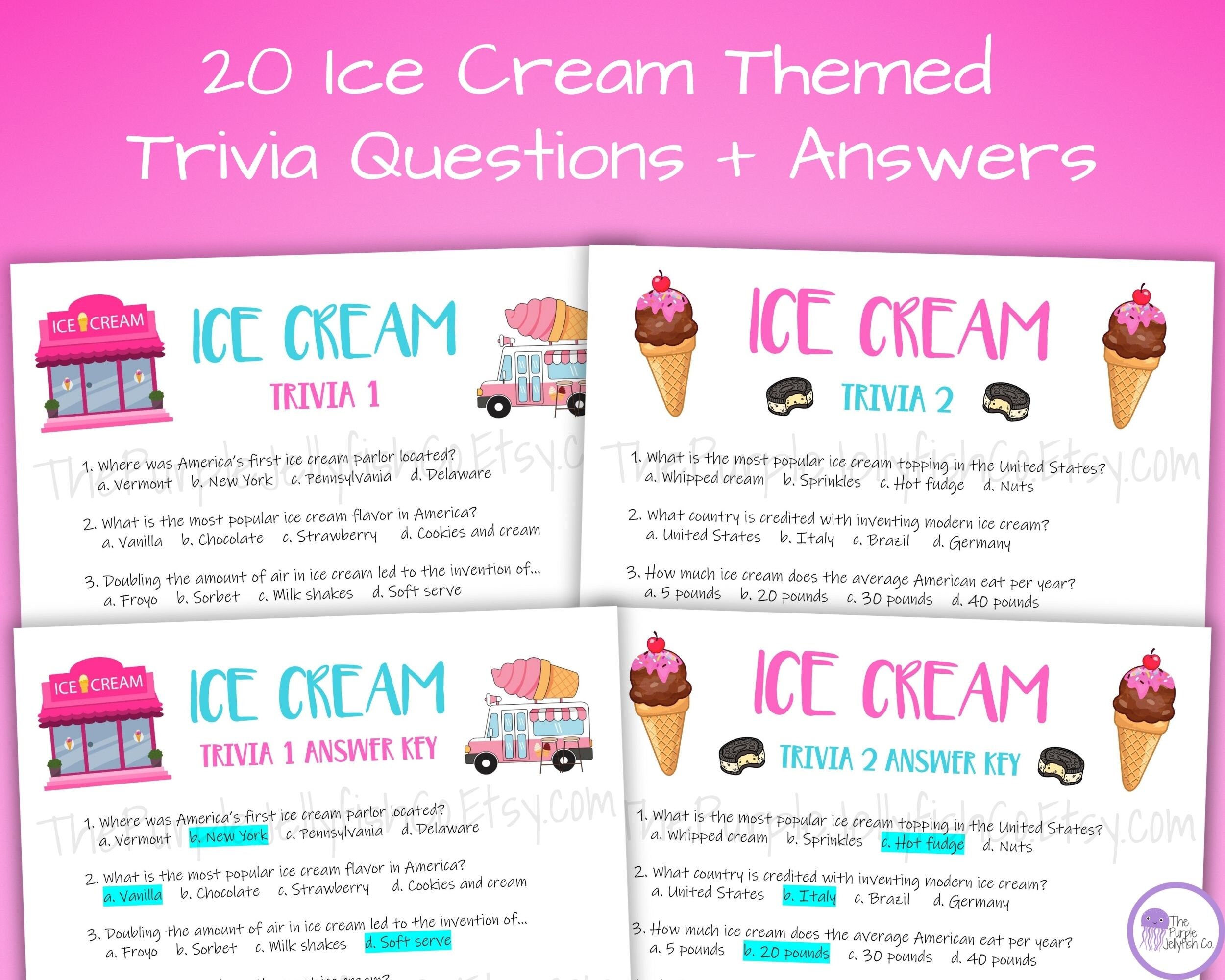 Ice Cream Trivia Game, Printable Summer Activity for Kids & Adults, Fun ...