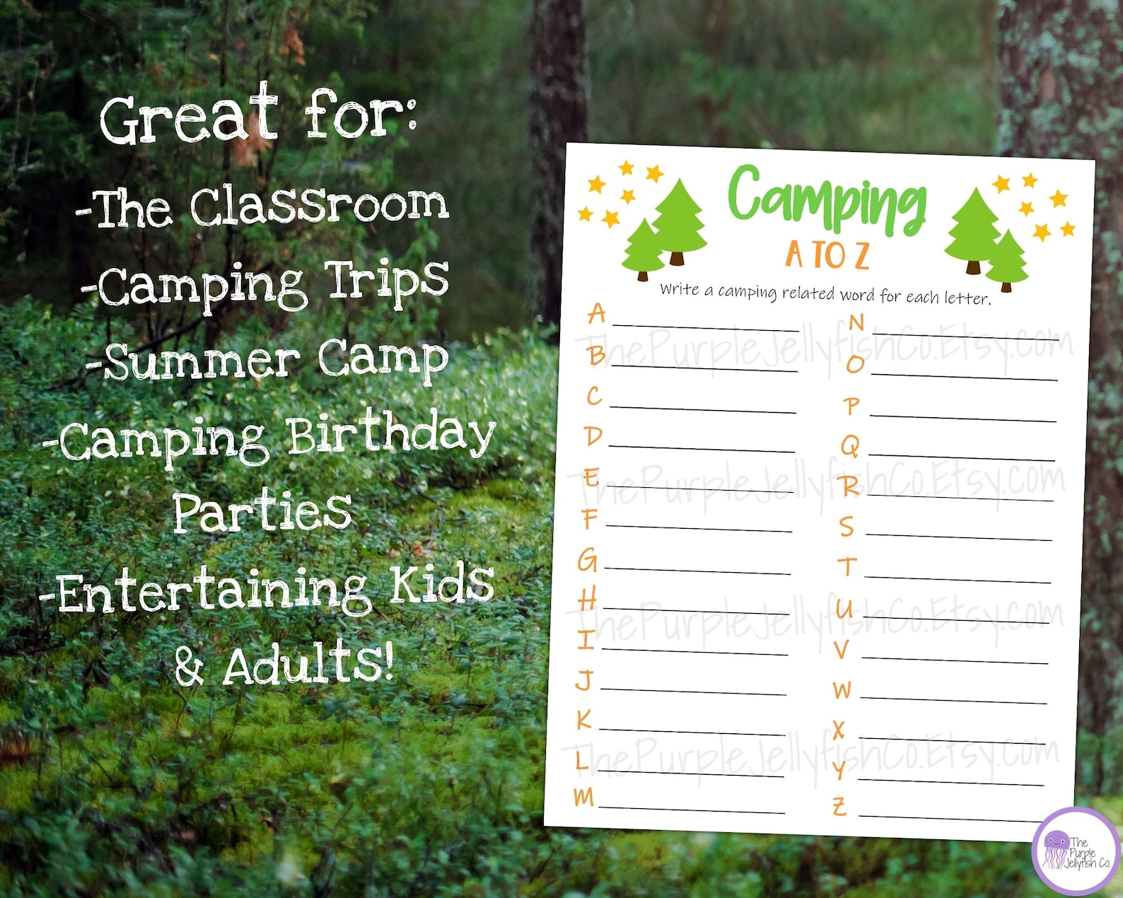 Camping A to Z, Camping Game Printable, Camping Activity for Kids, A-Z ...