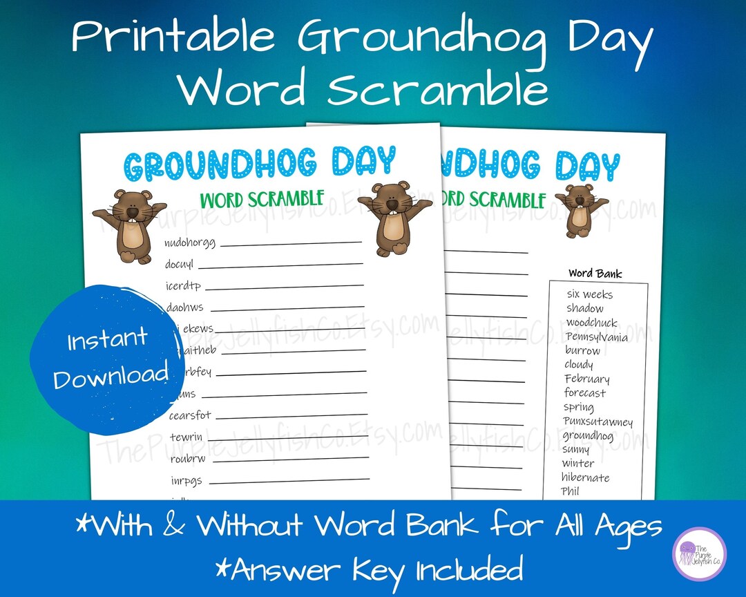 Groundhog Day Word Scramble for Kids, Printable Groundhog Activity ...