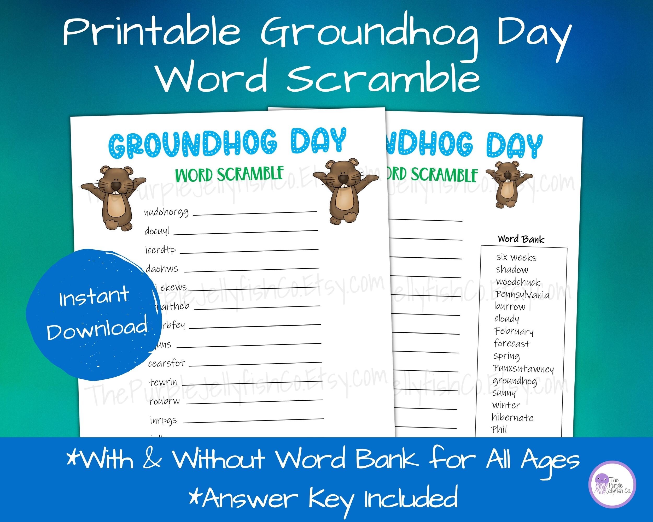 Groundhog Day Word Scramble for Kids, Printable Groundhog Activity ...