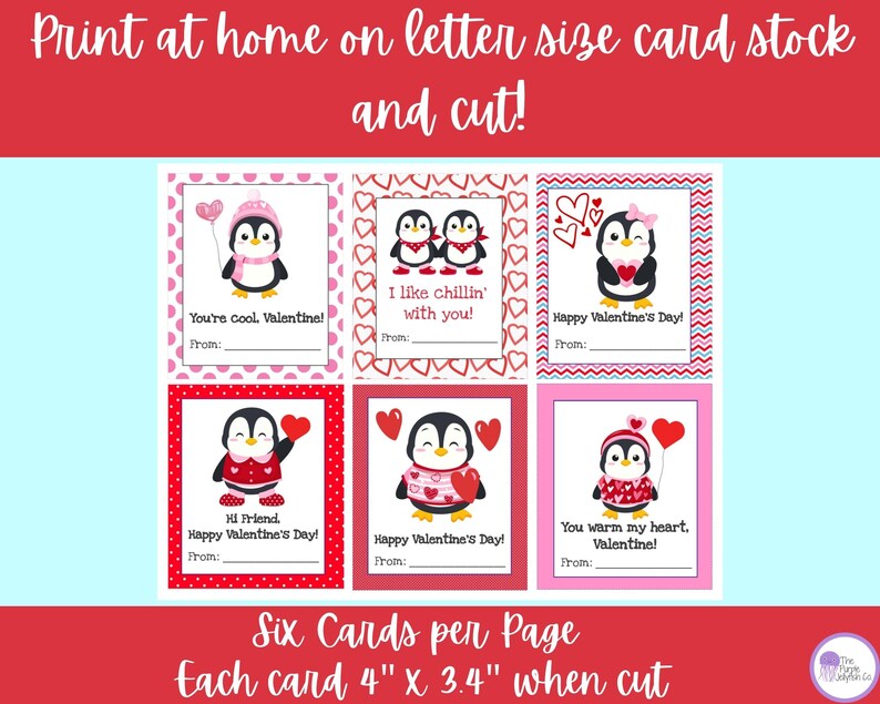 Penguin Valentine Cards for Kids, Printable Valentines for Classroom ...