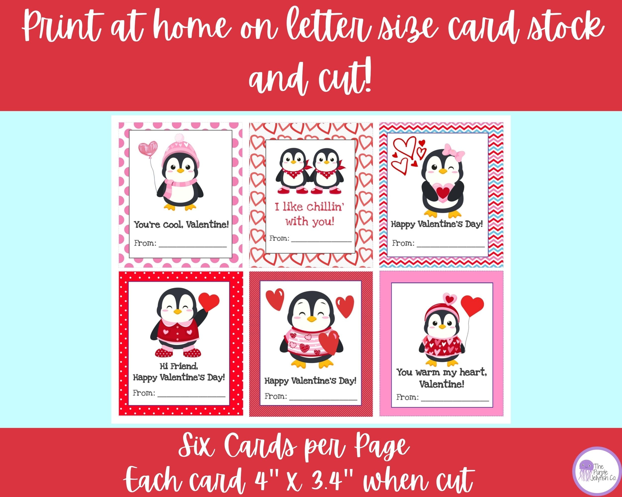 Penguin Valentine Cards for Kids, Printable Valentines for Classroom ...