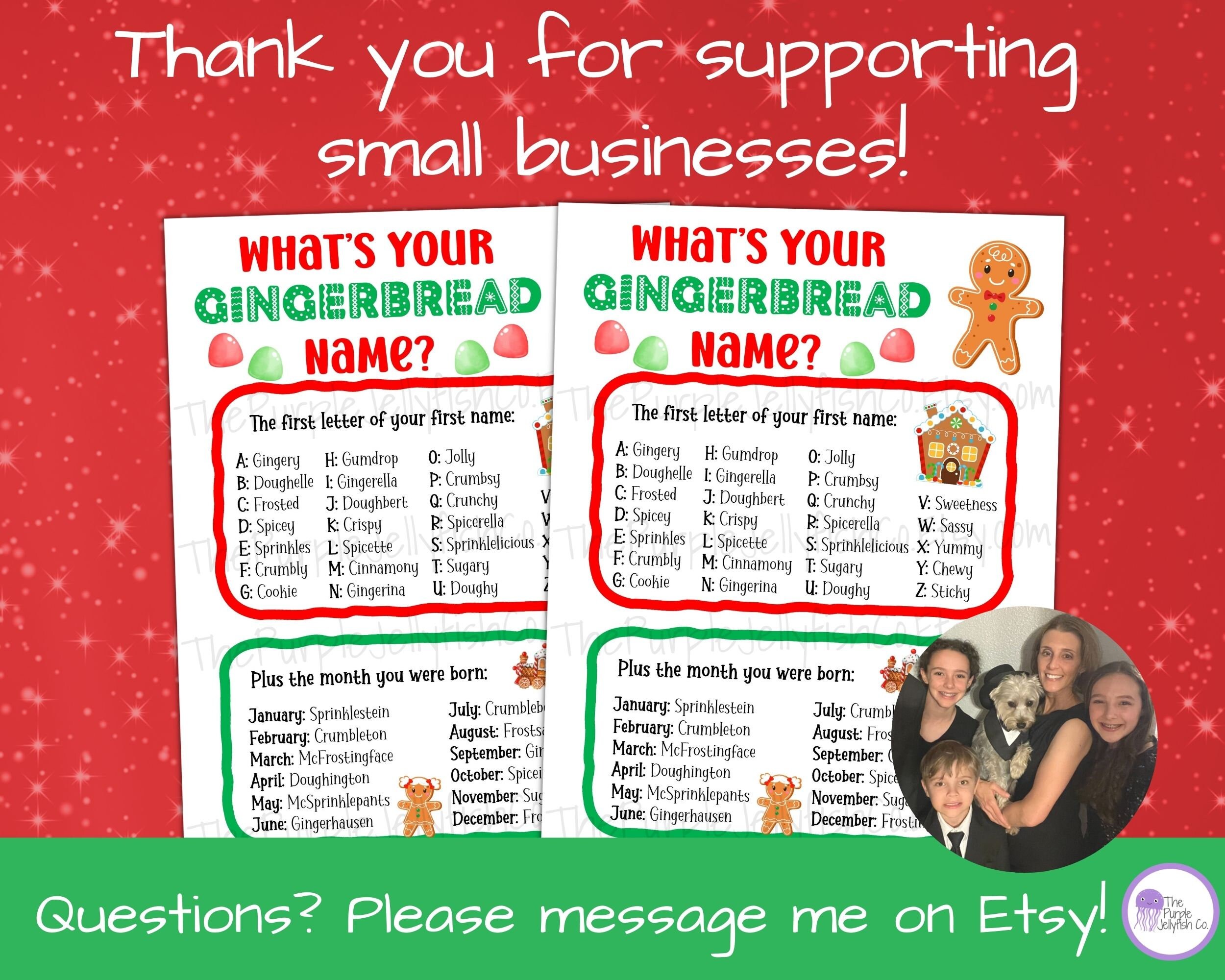 What's Your Gingerbread Name Game, Gingerbread House Decorating Party ...