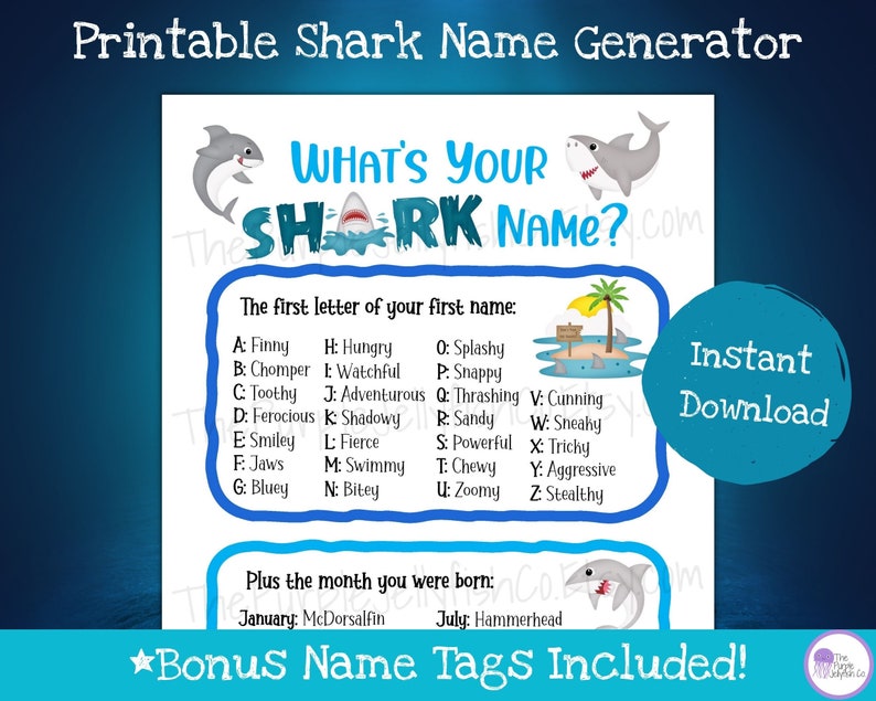 Shark Name Game, Printable Shark Sign, Shark Activity for Kids, Shark ...