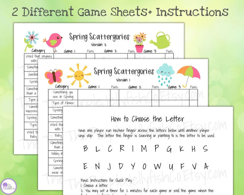 Spring Scattergories Game, Spring Game for Kids, Printable Spring ...