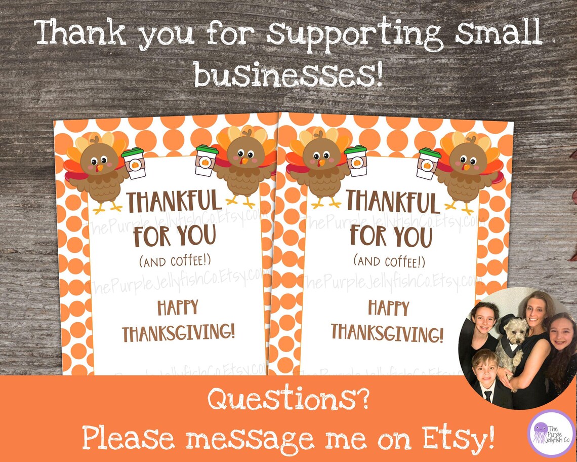 Thankful for You Thanksgiving Coffee Gift Card Holder Printable ...