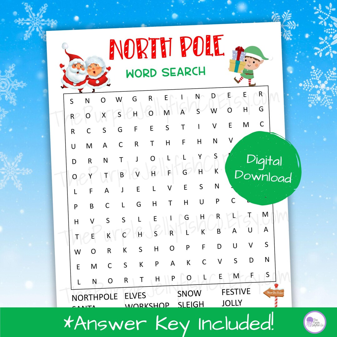 North Pole Christmas Word Search, Christmas Activity for Kids Printable ...