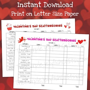 Valentines Scattergories Game, Printable Valentine's Day Game for Kids ...