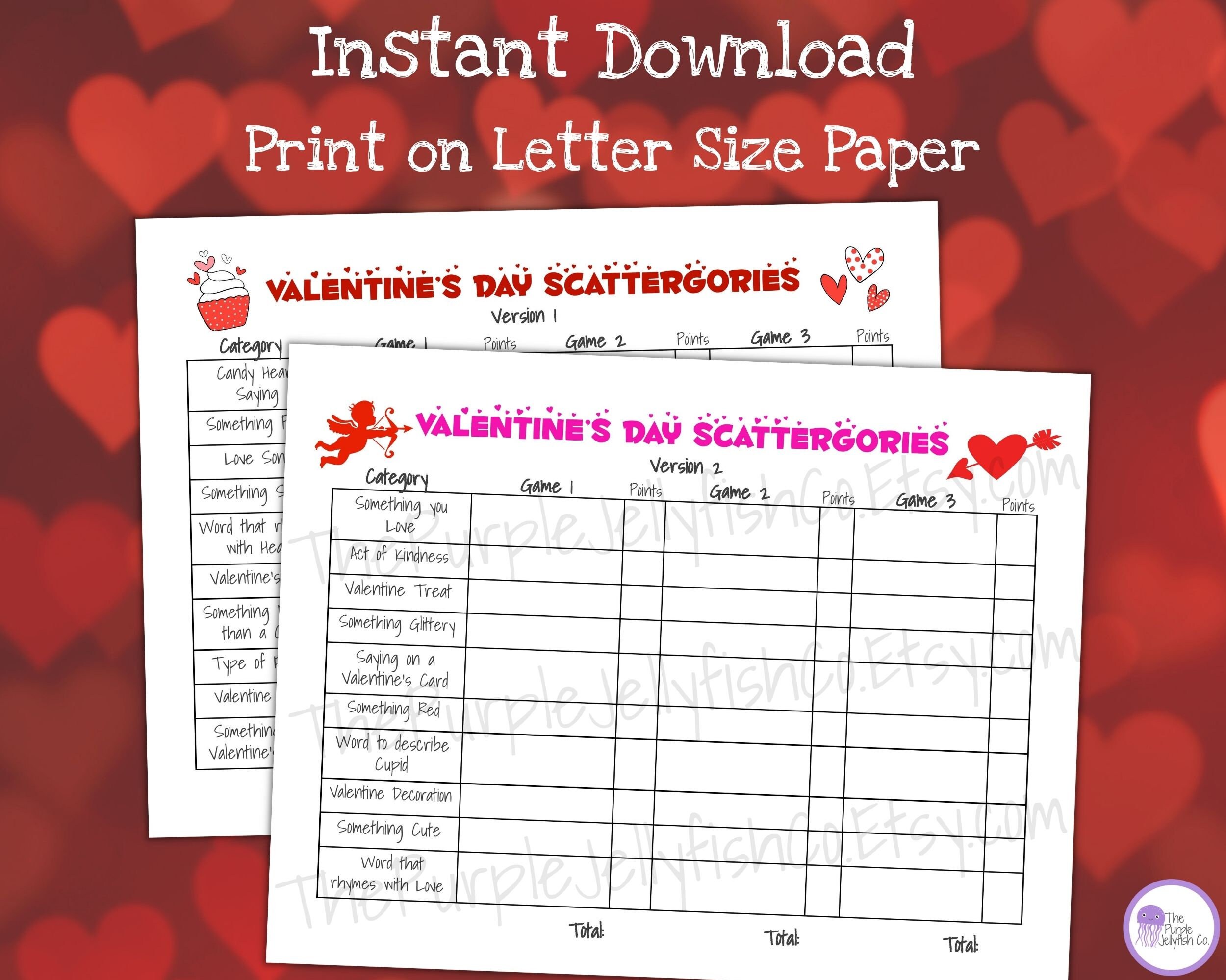 Valentines Scattergories Game, Printable Valentine's Day Game for Kids ...