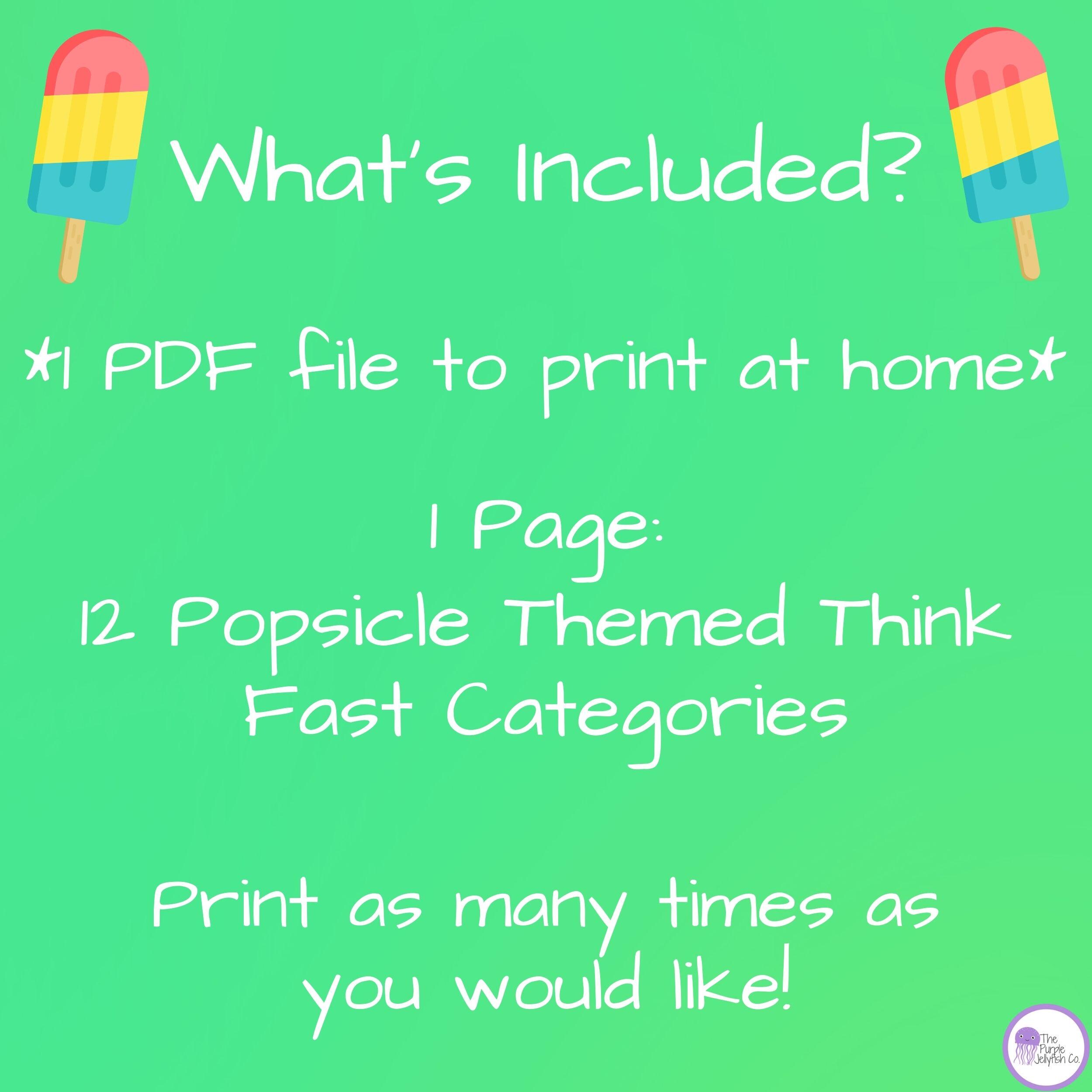 Popsicle Think Fast Game, Fun Summer Party Game Printable, Popsicle ...